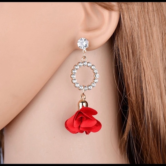 Jewelry | Red Gold Crystal Flower Floral Dangle Drop | Poshmark